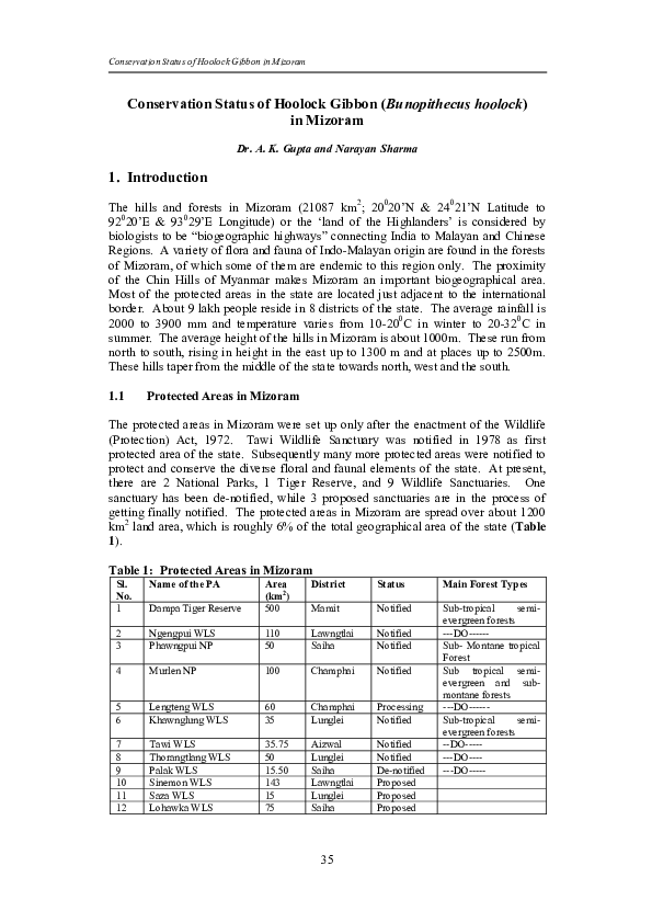(PDF) Conservation Status of Hoolock Gibbon (Bunopithecus hoolock) in ...