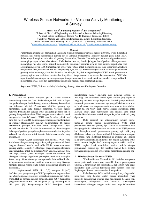 (PDF) Wireless Sensor Networks for Volcano Activity Monitoring - A Survey