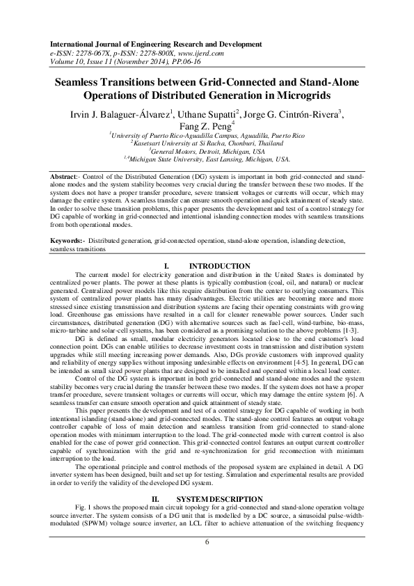 Pdf Seamless Transitions Between Grid Connected And Stand Alone Operations Of Distributed