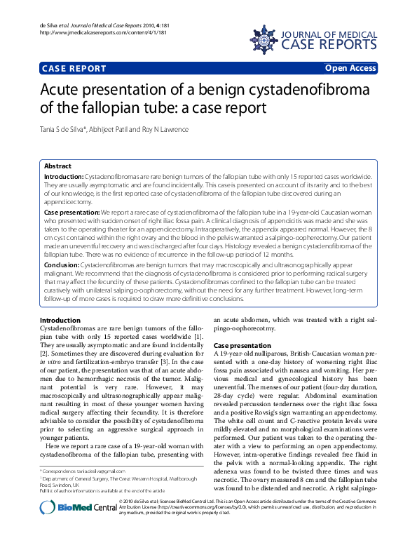 (PDF) Acute presentation of a benign cystadenofibroma of the fallopian ...