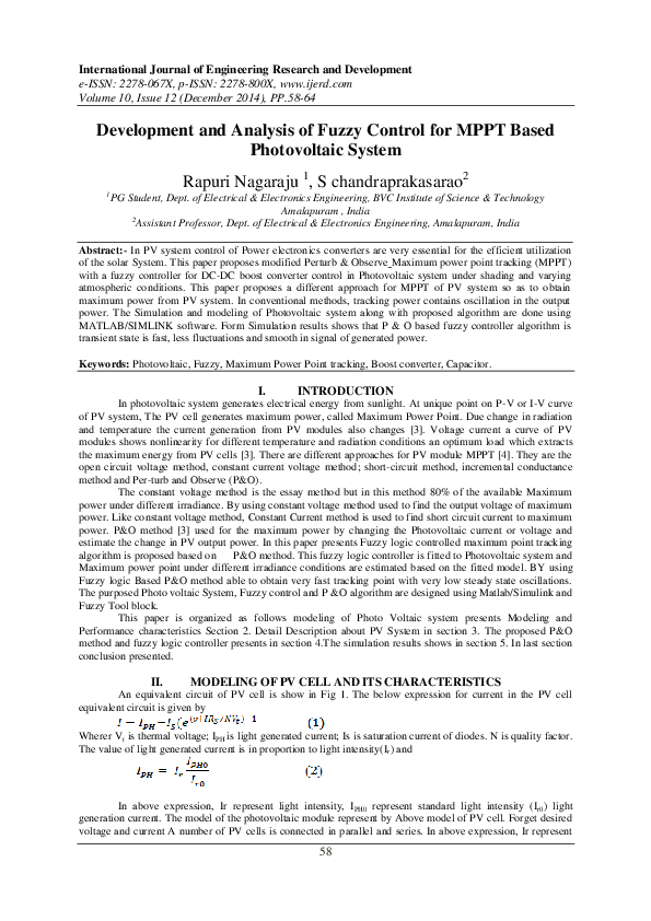 Pdf Development And Analysis Of Fuzzy Control For Mppt Based