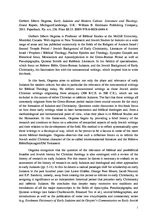 (PDF) Early Judaism and Modern Culture by Gerbern Sibern Oegema