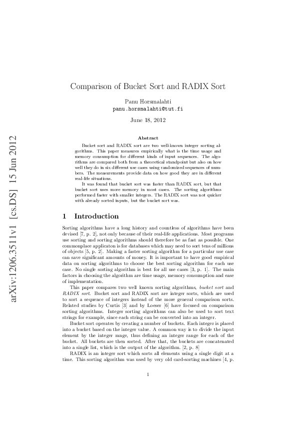 (PDF) Comparison of Bucket Sort and RADIX Sort