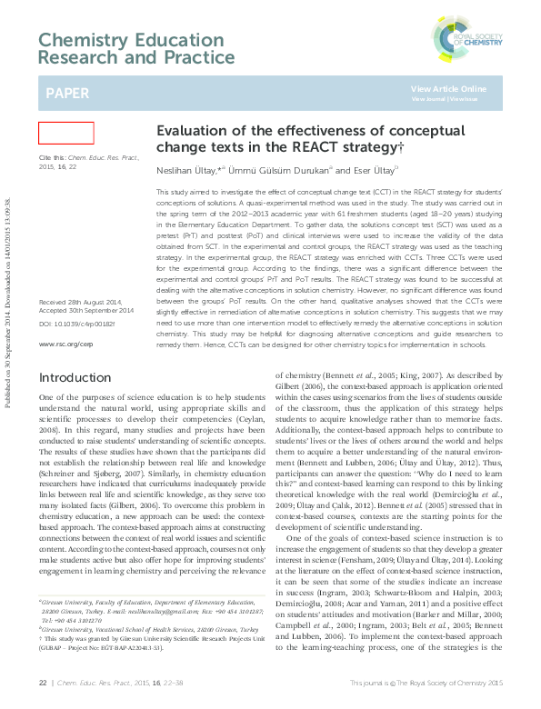 (PDF) Evaluation of the Effectiveness of Conceptual Change Texts in ...