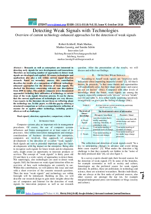 (PDF) Detecting Weak Signals with Technologies Overview of current technology-enhanced ...