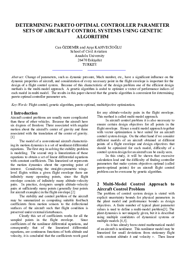 (PDF) DETERMINING PARETO OPTIMAL CONTROLLER PARAMETER SETS OF AIRCRAFT CONTROL SYSTEMS USING ...