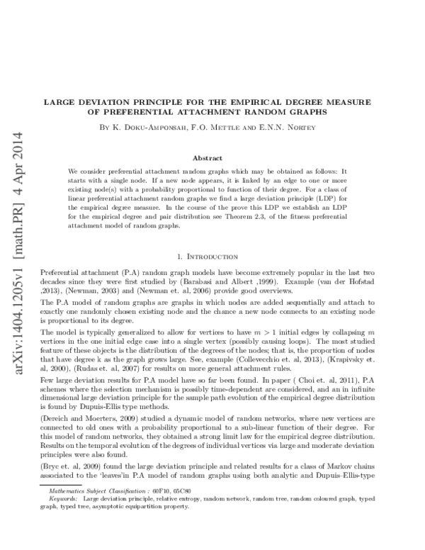 Pdf Large Deviation Principle For The Empirical Degree Measure Of Preferential Attachment