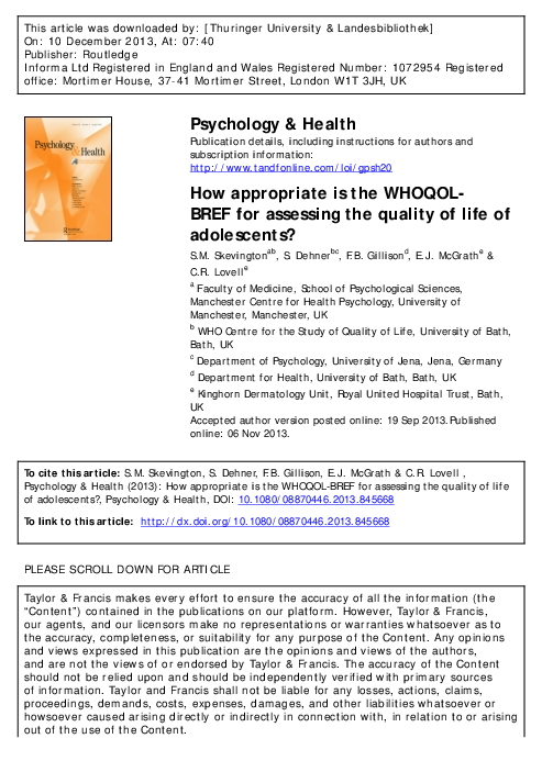 (PDF) How appropriate is the WHOQOL-BREF for assessing quality of life ...