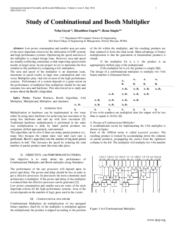 (PDF) Study of Combinational and Booth Multiplier