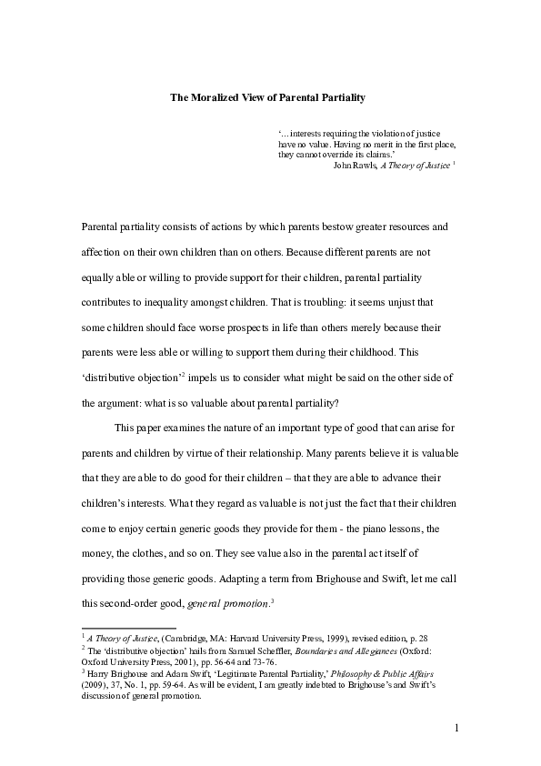 (DOC) The Moralized View of Parental Partiality