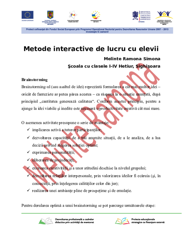 (DOC) Metode interactive de lucru cu elevii