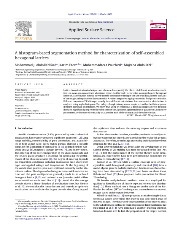 Pdf A Histogram Based Segmentation Method For Characterization Of Self Assembled Hexagonal