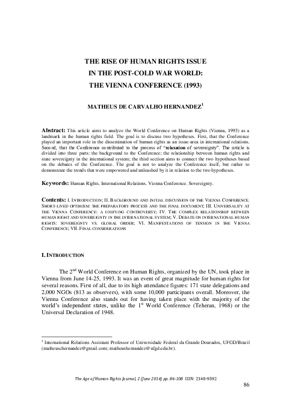 (PDF) THE RISE OF HUMAN RIGHTS ISSUE IN THE POST-COLD WAR WORLD: THE ...