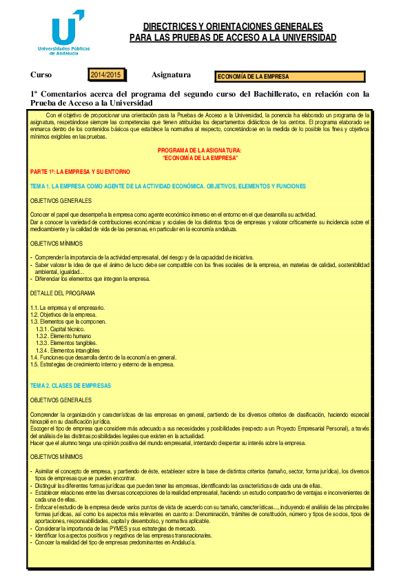 (PDF) Directrices y orientaciones economia de la empresa 2014 2015