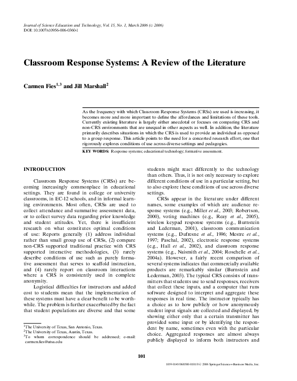 (PDF) Classroom Response Systems: A Review of the Literature