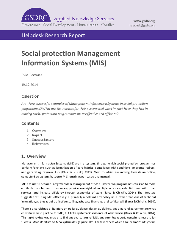(PDF) Social protection Management Information Systems (MIS)