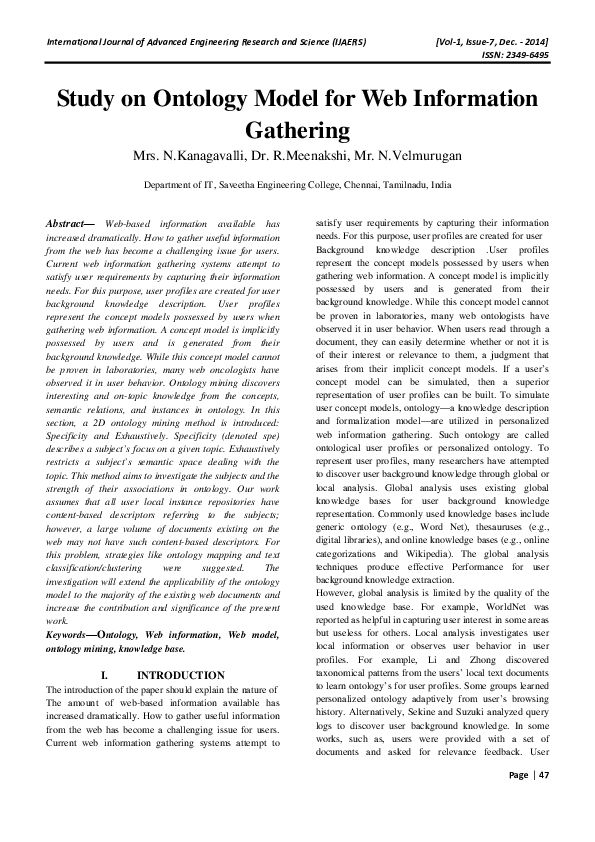 Study on Ontology Model for Web Information Gathering | IJAERS Journal - Academia.edu