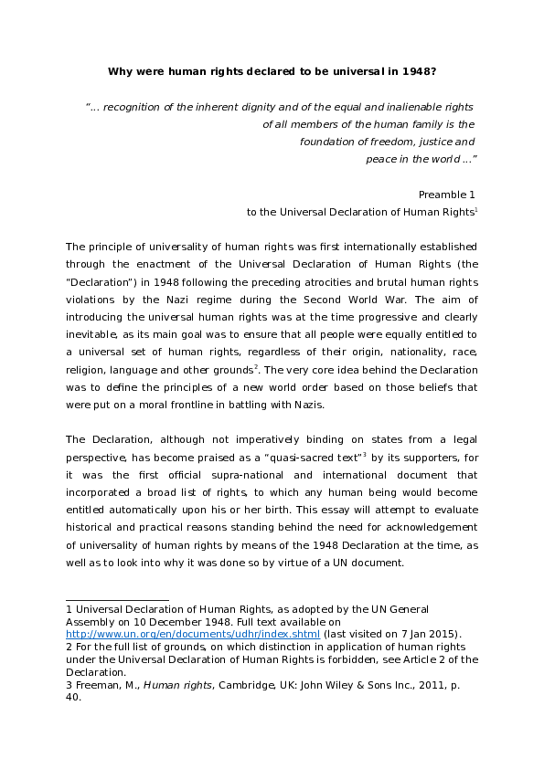 (DOC) Why were human rights declared to be universal in 1948?