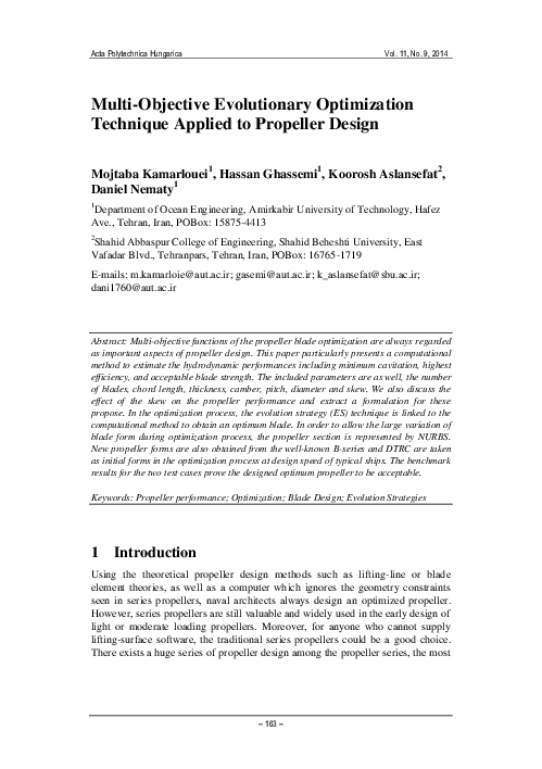 Pdf Multi Objective Evolutionary Optimization Technique Applied To Propeller Design Hassan
