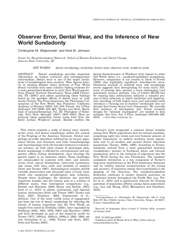 (PDF) Observer error, dental wear, and the inference of New World ...