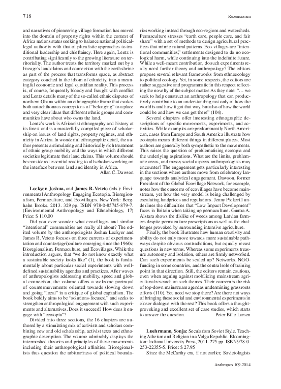 Lockyer, Joshua, and James R. Veteto (eds.): Environmental Anthropology ...