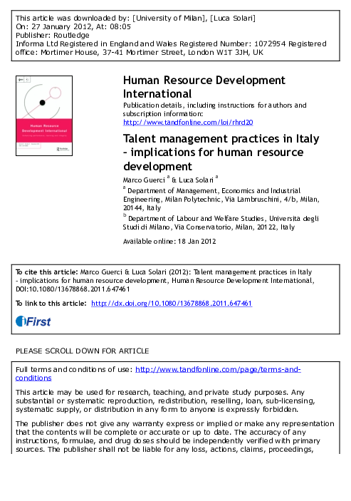 (PDF) Talent management practices in Italy–implications for human ...