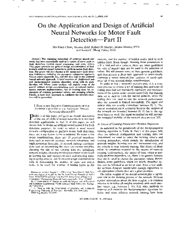 Pdf On The Application And Design Of Artificial Neural Networks For
