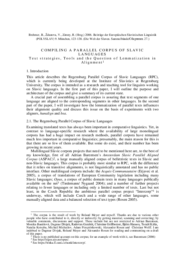 Compiling a parallel corpus of Slavic languages