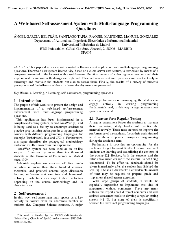 (PDF) A Web-based Self-assessment System with Multi-language Programming Questions