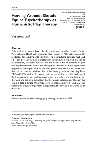 (PDF) Horsing Around: Gestalt Equine Psychotherapy as Humanistic Play ...