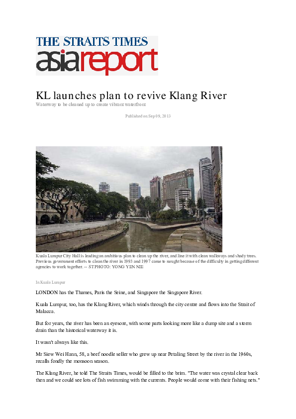 (PDF) KL launches plan to revive Klang River