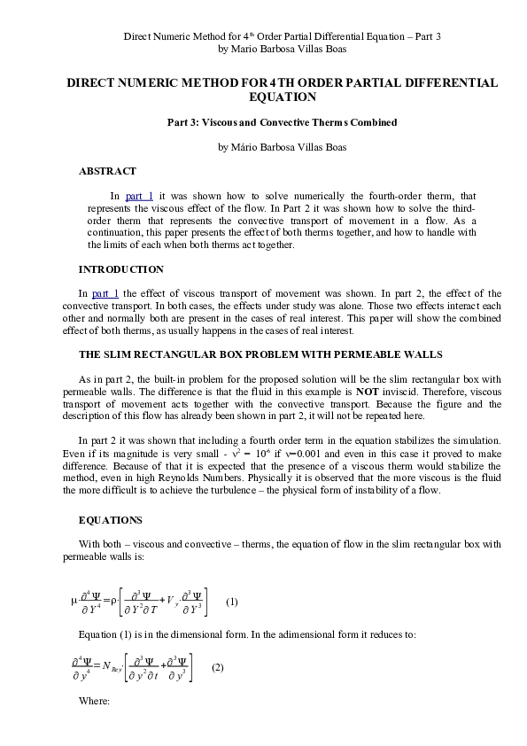 Pdf Direct Numeric Method For Solving Navier Stokes Equation Part 3