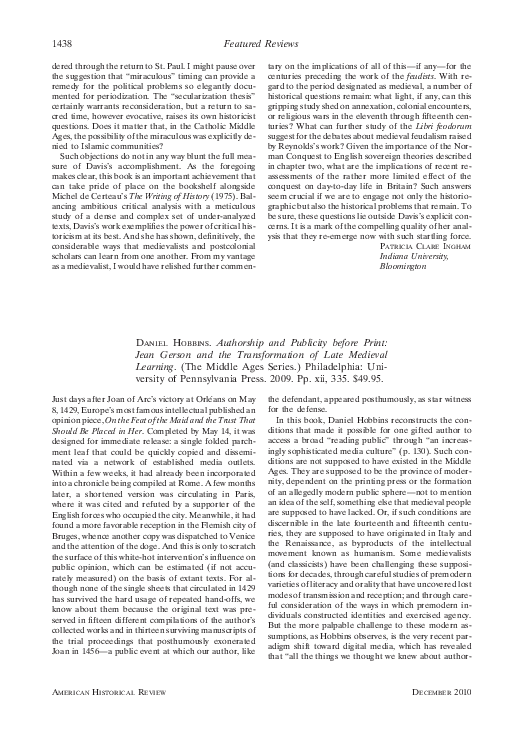 (PDF) Authorship and Publicity before Print: Jean Gerson and the ...