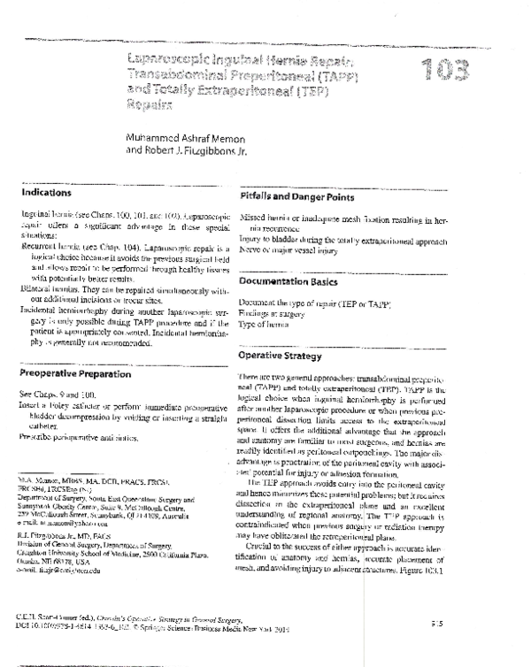(PDF) Laparoscopic Inguinal Hernia Repair: Transabdominal Preperitoneal (TAPP) and Totally ...