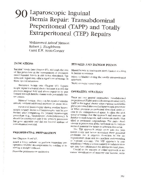 (PDF) Laparoscopic Inguinal Hernia Repair: Transabdominal Preperitoneal (TAPP) and Totally ...