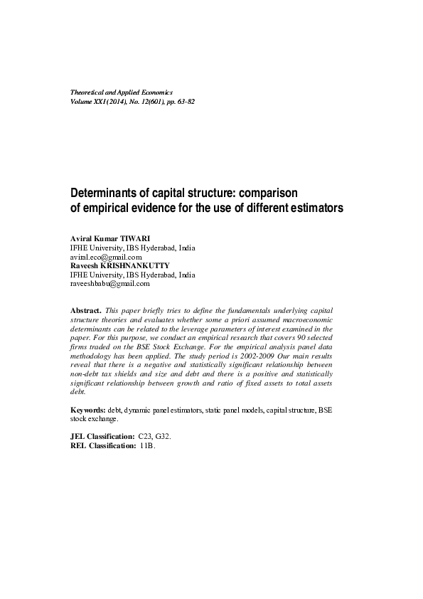 (PDF) Determinants of capital structure: comparison of empirical ...