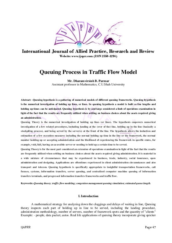 (PDF) Queuing Process in Traffic Flow Model