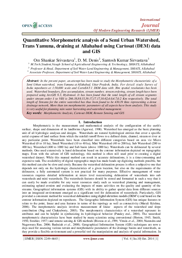 (PDF) Quantitative Morphometric analysis of a Semi Urban Watershed, Trans Yamuna, draining at ...