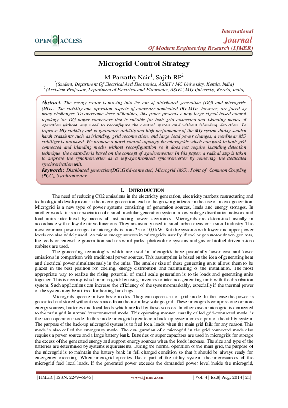 Pdf Microgrid Control Strategy