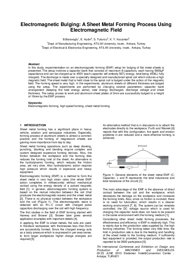 (PDF) Electromagnetic Bulging: A Sheet Metal Forming Process Using Electromagnetic Field
