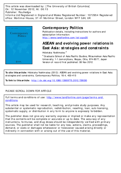 (PDF) ASEAN and Evolving Power Relations in East Asia: Strategies and ...