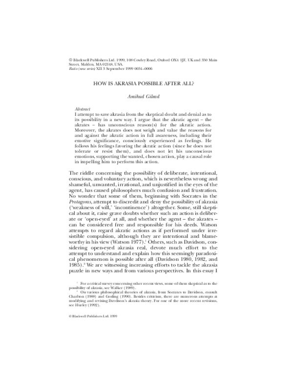 (PDF) How is Akrasia Possible?