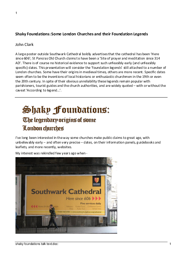 (PDF) Shaky Foundations: Some London Churches and their Foundation Legends