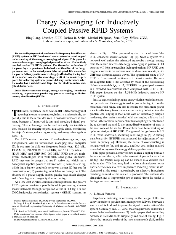 (PDF) Energy Scavenging for Inductively Coupled Passive RFID Systems