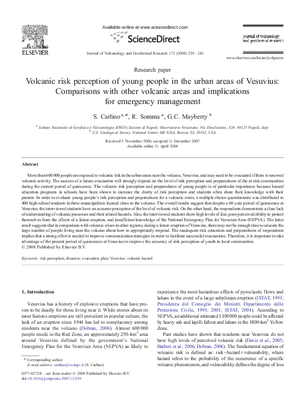 (PDF) Research paper Volcanic risk perception of young people in the ...