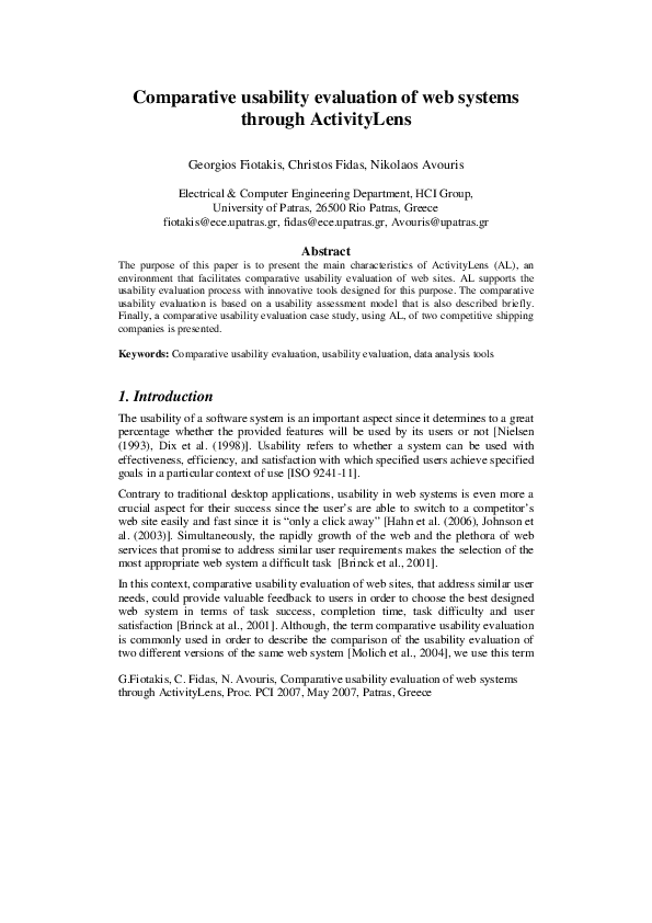 Pdf Comparative Usability Evaluation Of Web Systems Through Activitylens