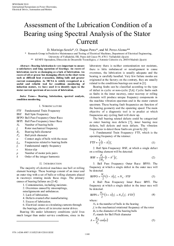 (PDF) Assessment of the lubrication condition of a bearing using spectral analysis of the stator ...