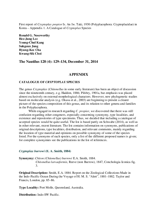 (PDF) First report of Cryptoplax propior Is. and Iw. Taki, 1930 ...
