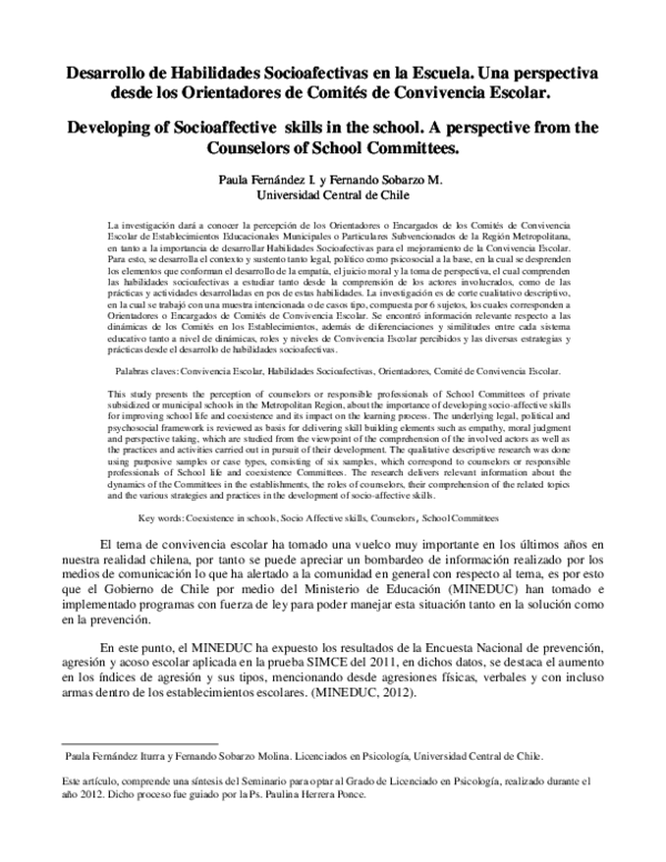 (PDF) Developing of Socioaffective skills in the school. A perspective ...
