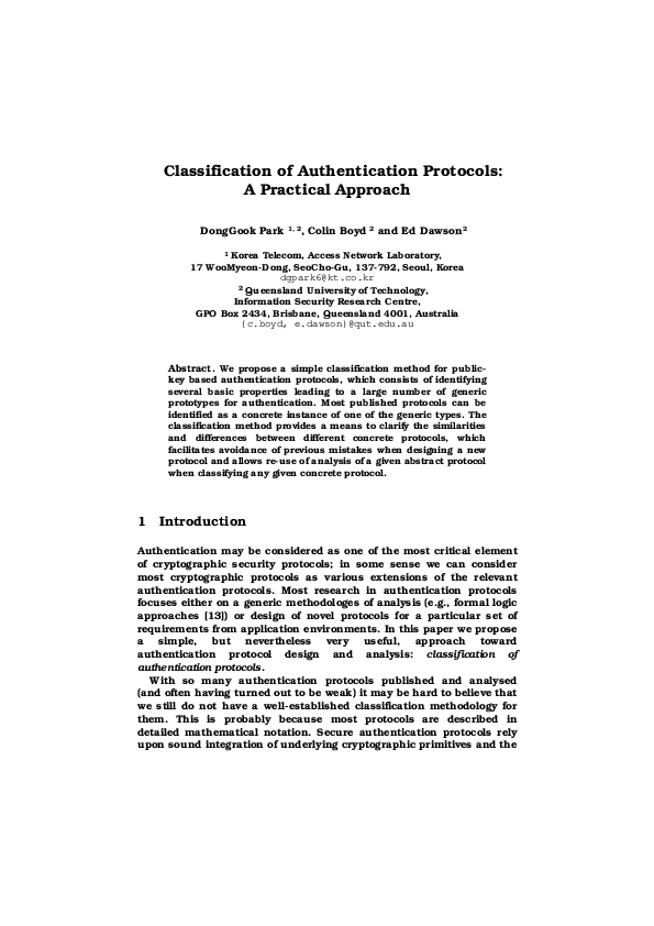 Pdf Classification Of Authentication Protocols